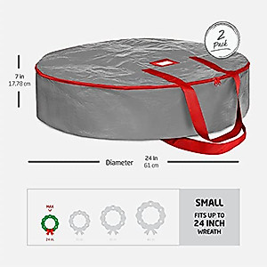 ZOBER Christmas Wreath Storage Bag - Water Resistant Fabric Storage Dual Zippered Bag for Holiday Artificial Christmas Wreaths, 2 Stitch-Reinforced Canvas Handles (24 Inch, Gray, Set of 2)