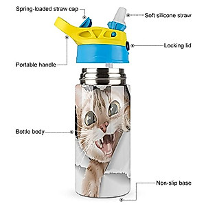 Thermos Cup 500Ml Cartoon Cat Insulated Water Bottle With Straw For Sports And Travel