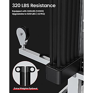 FITINDEX Home Gym Station 320lbs, Multifunctional Pulley Strength Machine with 63 Workouts, Rowing, Bench Press, Squat, Full Body Training Exercise Equipment for Women Men