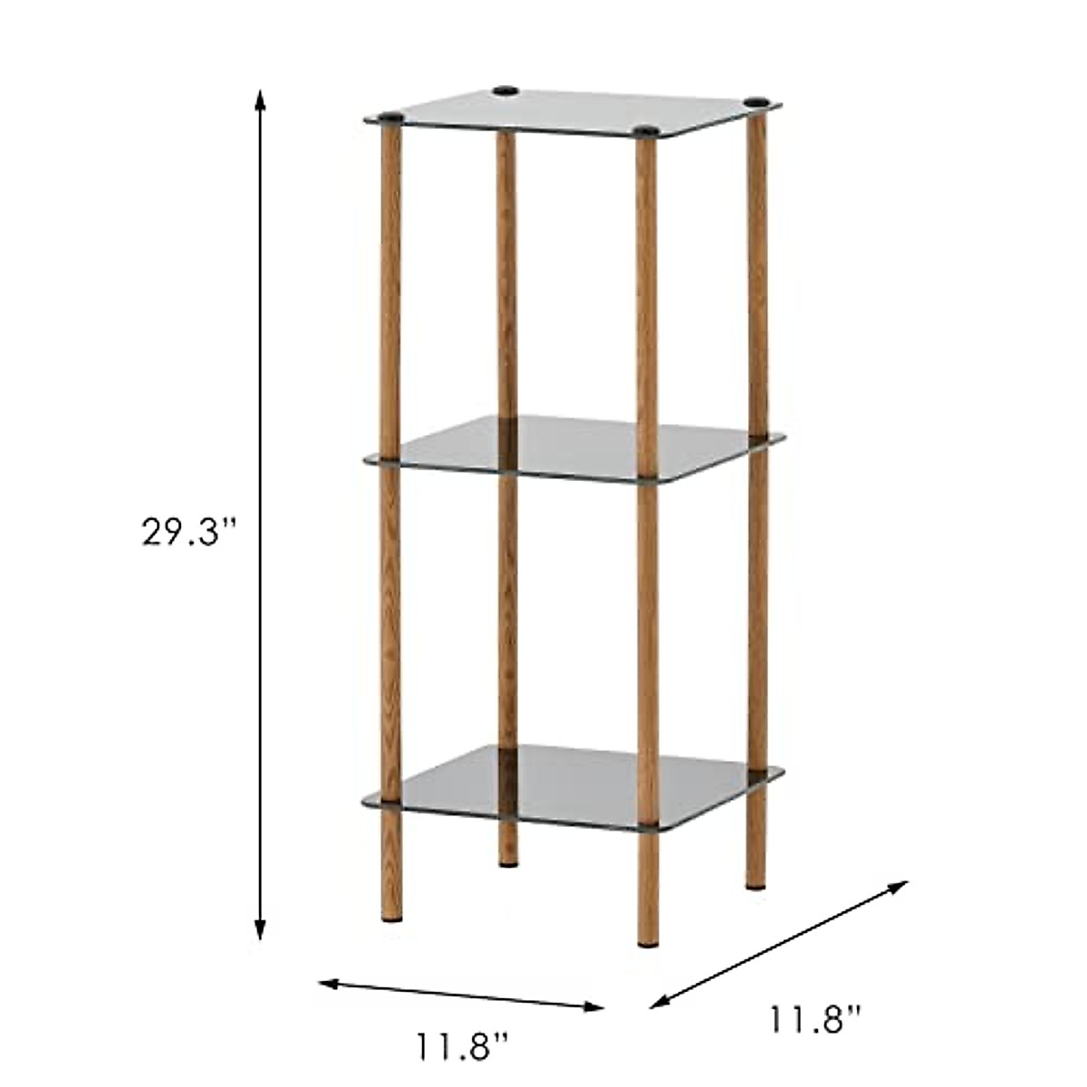 ikloo 3-Tier Metal & Glass Black Shelf, Shelving Display Rack, Open Glass Shelves; Multifunctional Freestanding Storage for Living Room, Bathroom, Home Office, Hallway, Bedroom Organization Rack.