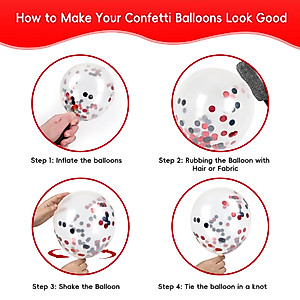 RUBFAC 80Pcs 12 Inches, Red Black White Balloons Kit Party Balloons with Ribbons forfor Birthday, Wedding, Baby Shower, Graduation Decorations