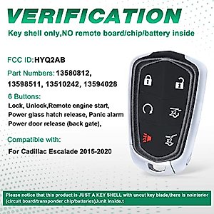Beefunny Replacement Remote Car Key Shell Case Fob 6 Button for Cadillac Escalade, ESV 2015-2018 (Key Shell)