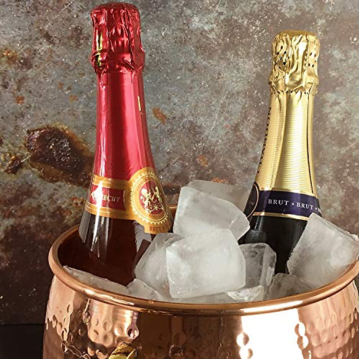 Pure Hammered Copper Ice Bucket with Tongs - 1.3 Gallon Champagne and Wine Bucket Cooler - 5 Quart Ice Buckets for Parties by Lifestyle Banquet