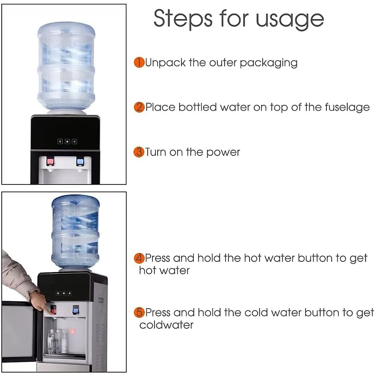 Top Loading Water Cooler Dispenser - 5 Gallon Hot & Cold Water, Child Safety Locker - 3 Temperature with Hot, Room & Cold Spouts, Suitable for Home Office