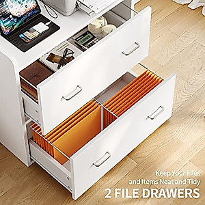 YITAHOME 2 Drawer File Cabinet with Charging Station, Large Lateral Filing Cabinet for Home Office, Whit