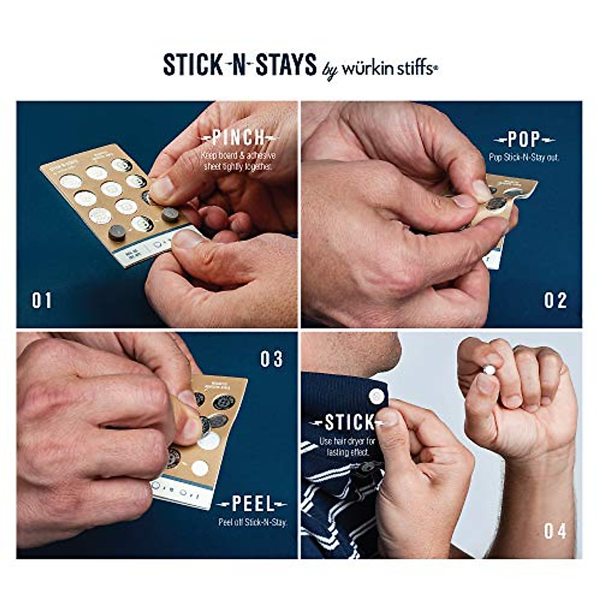 Würkin Stiffs Stick-N-Stays Magnetic Collar Stays Includes (10) Magnetic Adhesive Polo Stays and (2) Power Button Magnets | Gift for Men | As Seen on Shark Tank