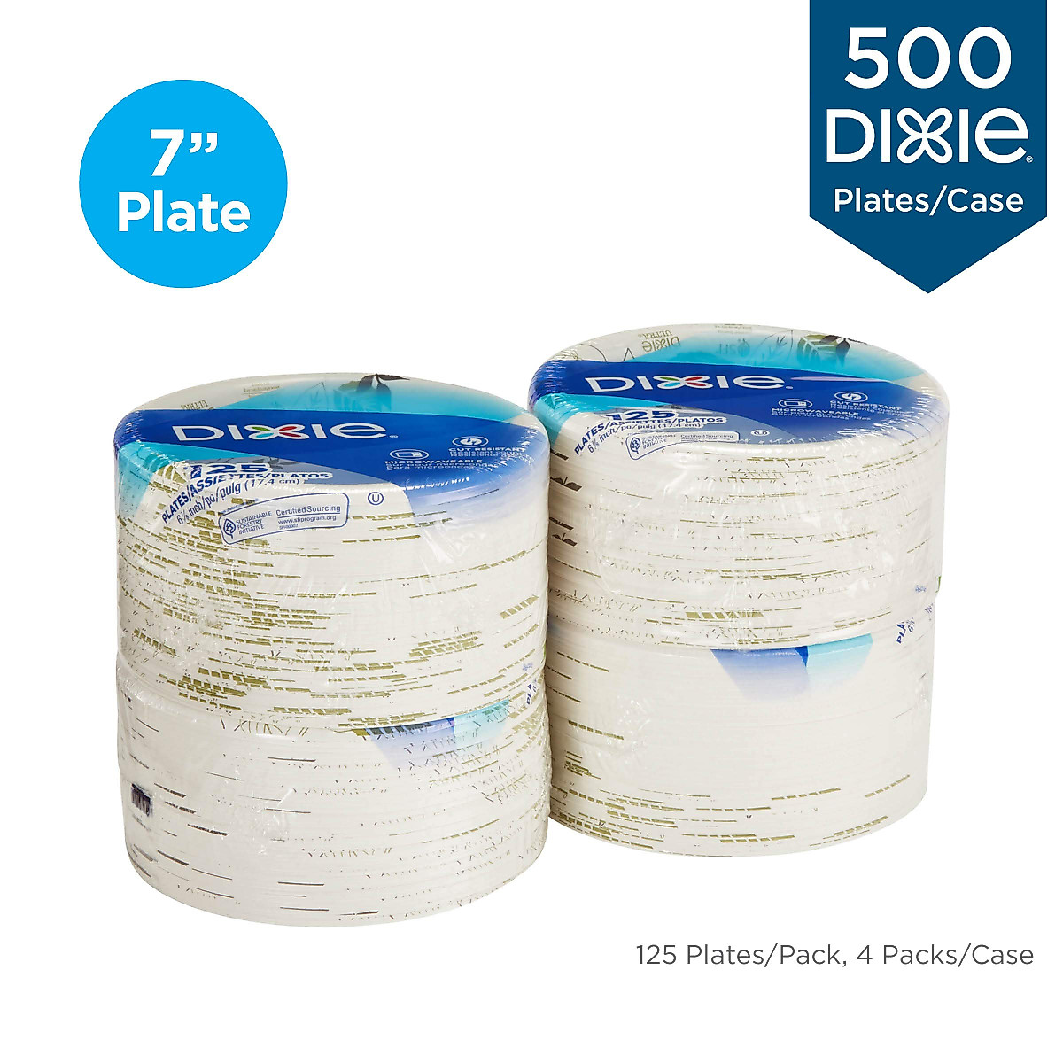 Dixie 6 7/8" Medium-Weight Paper Plates by GP PRO (Georgia-Pacific), Pathways, UX7WS (CASE), 125 Count (Pack of 4), Total 500
