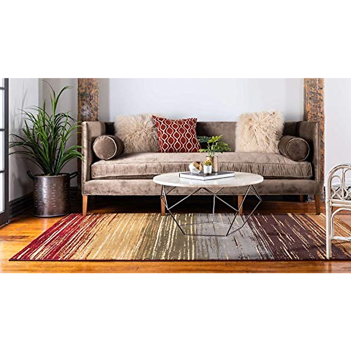 Unique Loom Barista Collection Modern, Abstract, Stripes, Gradient, Urban, Rustic, Warm Colors Area Rug, 4 x 6 ft, Beige/Brown