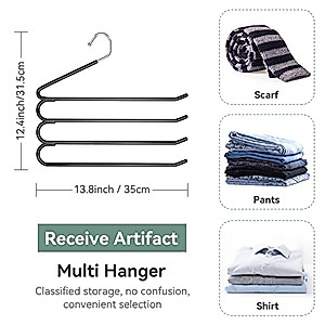Pants Hanger Jeans Trouser Hanger 3 Pack Stainless Steel Rack Non Slip Closet Space Saver for Tie Scarf Shock Jeans Towel Clothes(Black)