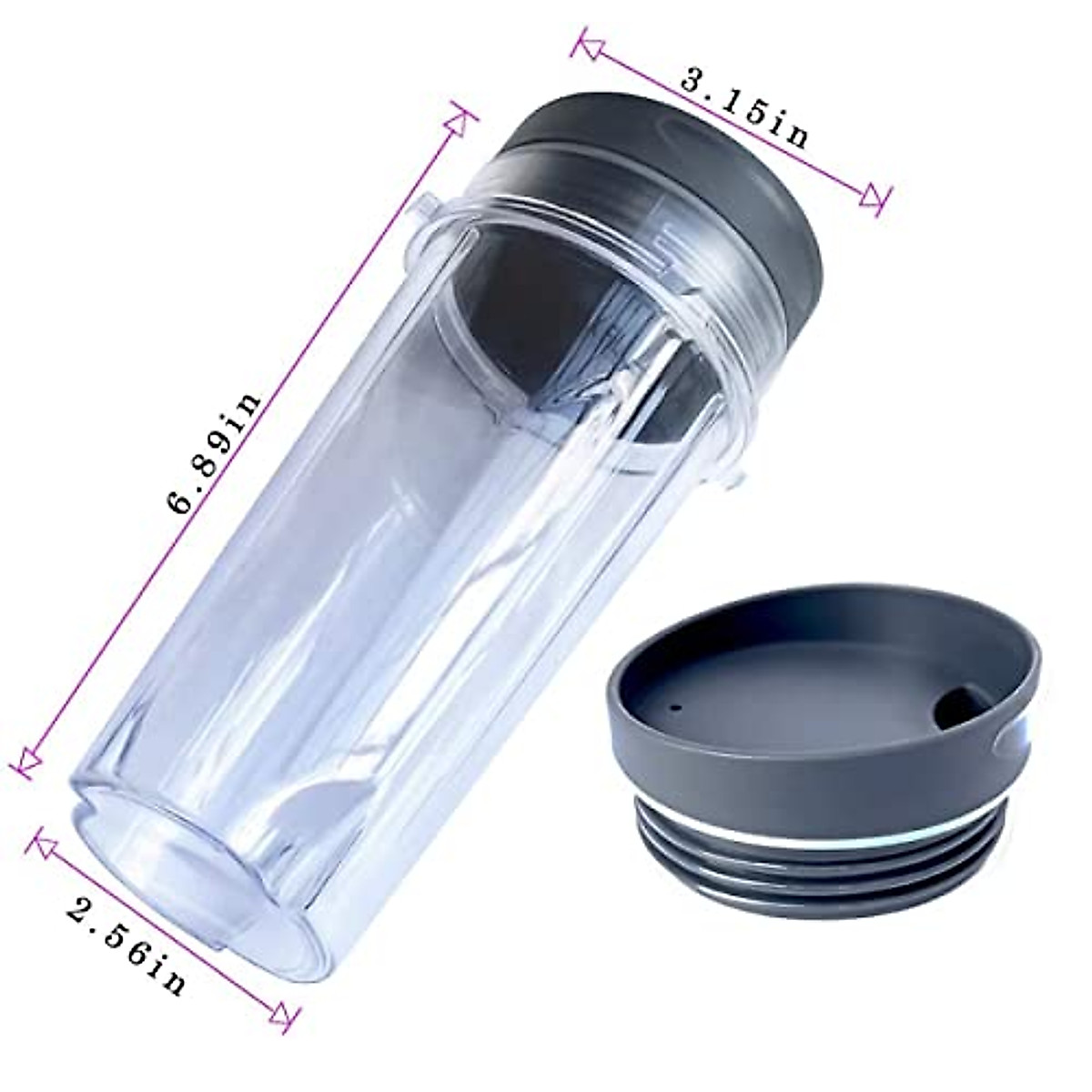 16oz Blender Cup Set for Ninja Replacement Parts Single Serve Blender Cup With Lids Set For BL770 BL780 BL660 BL740 BL810 Nutri Ninja Series Blenders (2-pack)
