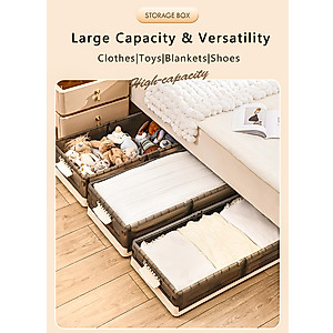 Corbyles Under Bed Storage - 3 Pack,Stackable Containers with Wheels,Folding Plastic Boxwith Lid，under Bins Drawer for Clothes,Shoes,Blankets,Clear + White,11.5Gal-3pack