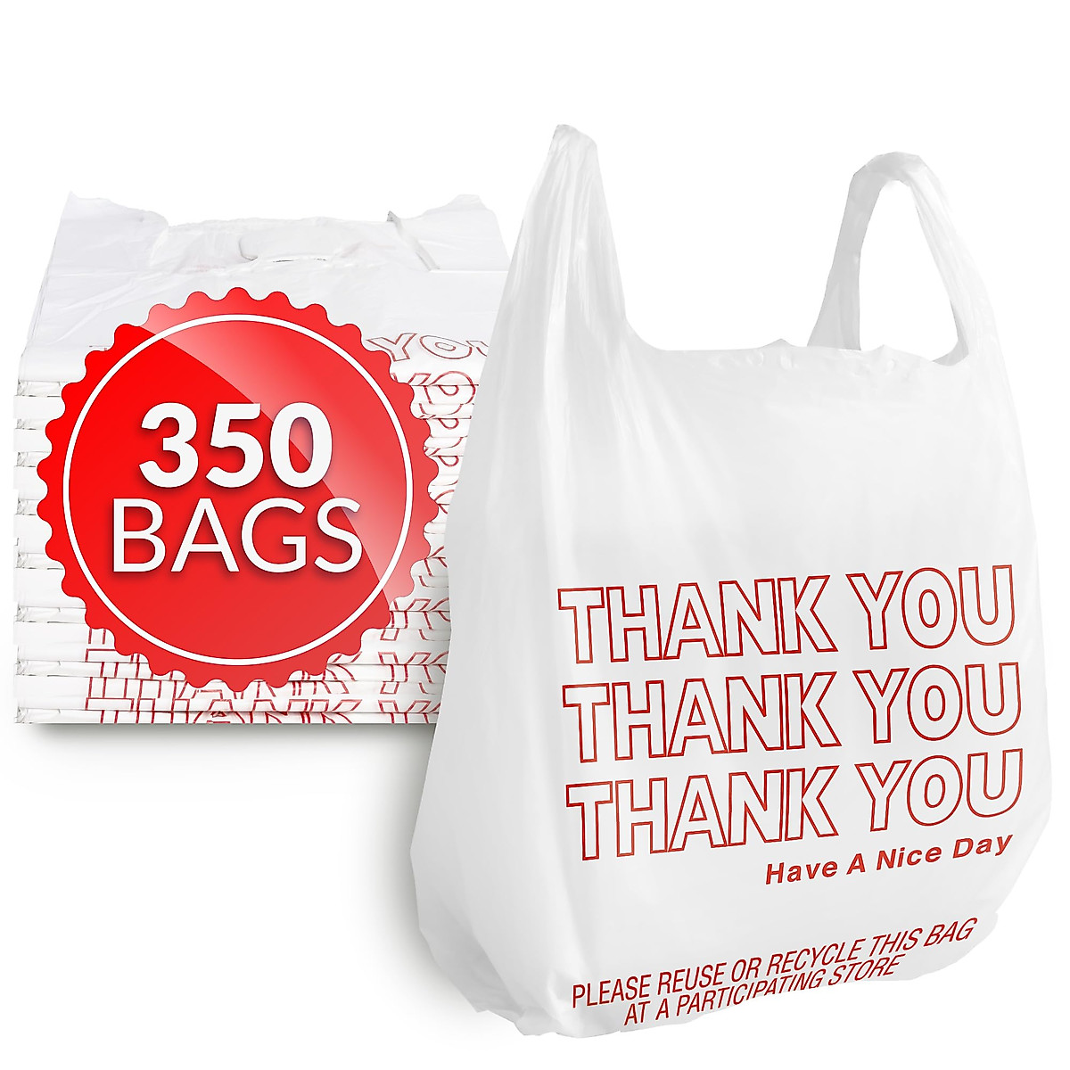 Reli. Thank You Plastic Bags (350 Count) (11.5" x 6.5" x 21") (White) - Grocery, Shopping Bag, Restaurants, Convenience Store