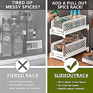 Toplive 2 Tier Spice Rack Lazy Susan Organiser with Sliding Drawer Organiser, Under Sink Organisers and Storage Rack Pull Out Cabinet Basket Organiser for Bathroom Kitchen Bedroom