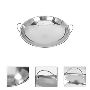 YARDWE Spanish Paella Pan Stainless Steel Everyday Pan with Double Ear Metal Frying Pan Korean Food Ramen Noodle Pot Non Stick Skillet Kitchen Stockpot Peking Wok Kitchen Gadgets 26. 5cm Wok Pan