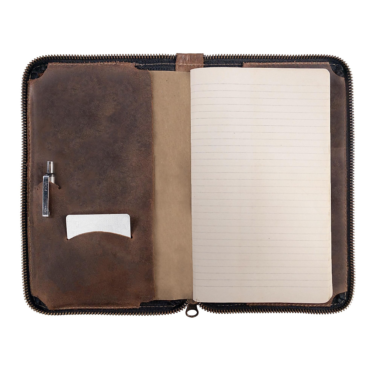 Hide & Drink, Zippered Journal Cover for Moleskine Notebook, L Size (8.5 x 11 in. Notebook NOT Included) Full Grain Leather, Handmade, Bourbon Brown