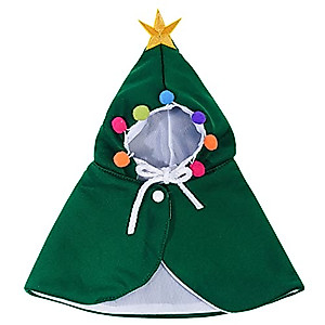 Lystaii Pet Christmas Costume Cloak Cat Santa Cape with Santa Hat Star and Pompoms Accesories Puppy Dog Xmas Party Cosplay Dress Velvet Winter Warmer for Dog Cats (Large, Green)