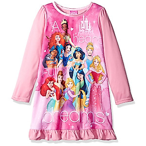 Disney Princess Girls Long Sleeve Nightgown Pajamas (4, Pink)