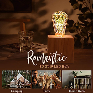 Porseme 3D Fireworks Decorative Light Bulb, E26 Base, 4W, AC100-240V, Glass Bulbs with Soft Warm Light, Shiny Decor for Home, Bedroom, Party (Included 3-Pack ST19 Bulbs)