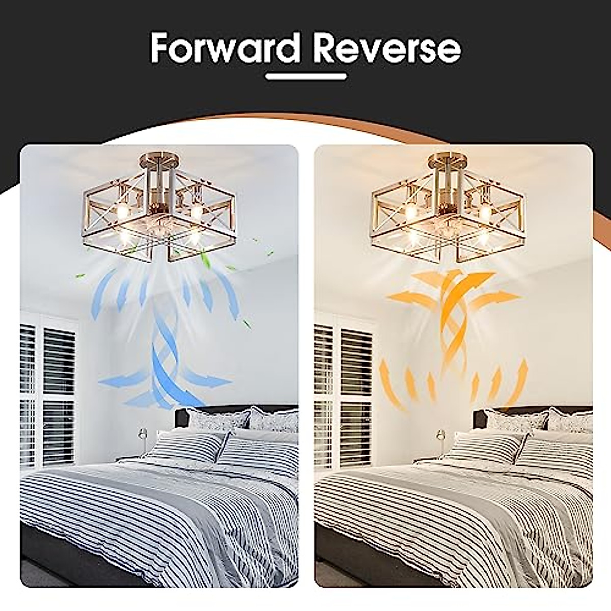 PUNSOKO Ceiling Fans with Lights, Brushed Nickel Fandelier Ceiling Fan with Light and Remote, 20'' Modern Bladeless Chandelier Fan Flush Mount for Kitchen, Bedroom, Living Room