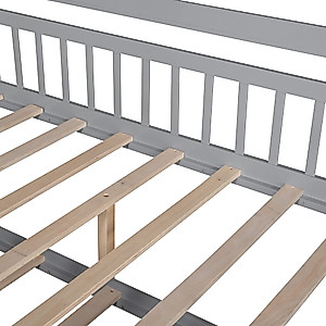 Bellemave Full Size House Bed with Trundle for Kids,Wooden Full Platform Bed Frame with Storage Shelves,Montessori Bed for Teens,Girls & Boys (Gray)