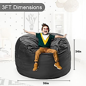 HABUTWAY Bean Bag Chair 3Ft Luxurious Velvet Ultra Soft Fur with High-Rebound Memory Foam for Adults Plush Lazy Sofa with Fluffy Removable Sponge 3'(Grey)