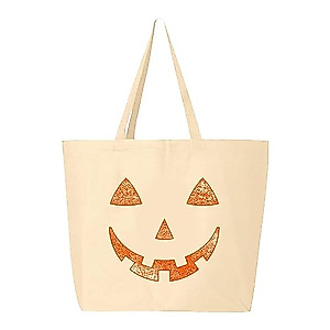 shop4ever Orange Jack O' Lantern Pumpkin Face Halloween Trick or Treat Jumbo Heavy Canvas Tote Reusable Shopping Bag Natural JUMBO 1
