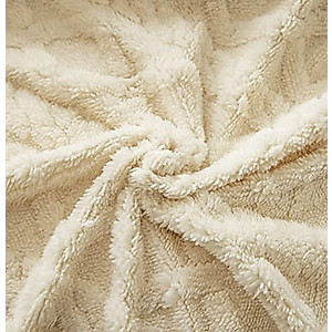 Thick Sherpa Throw Blanket Fleece Plush Blanket for Couch Sofa Boho Pattern Soft Warm Blanket for Winter,Beige,60“x80