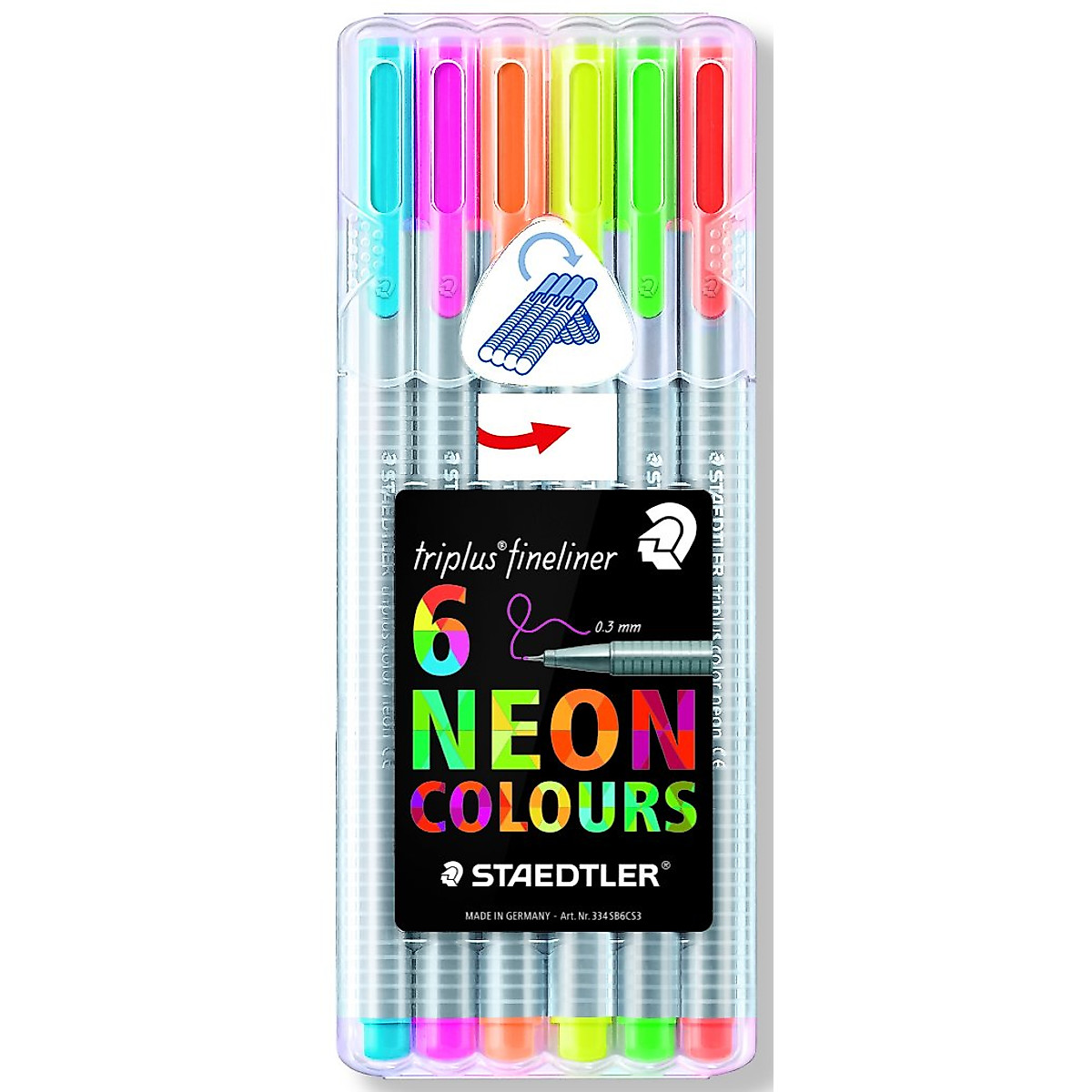 Staedtler Fineliner Drawing Pens .3mm 6 Count Triplus Fine Line, 6-Pack, Assorted Neon