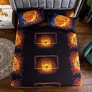 4PC Soft Basketball Sheet Sets Full Size Sport Bedding Sheet Sets with Flat Fitted Sheet for Boys, Girls and Teens (Full, Basketball)