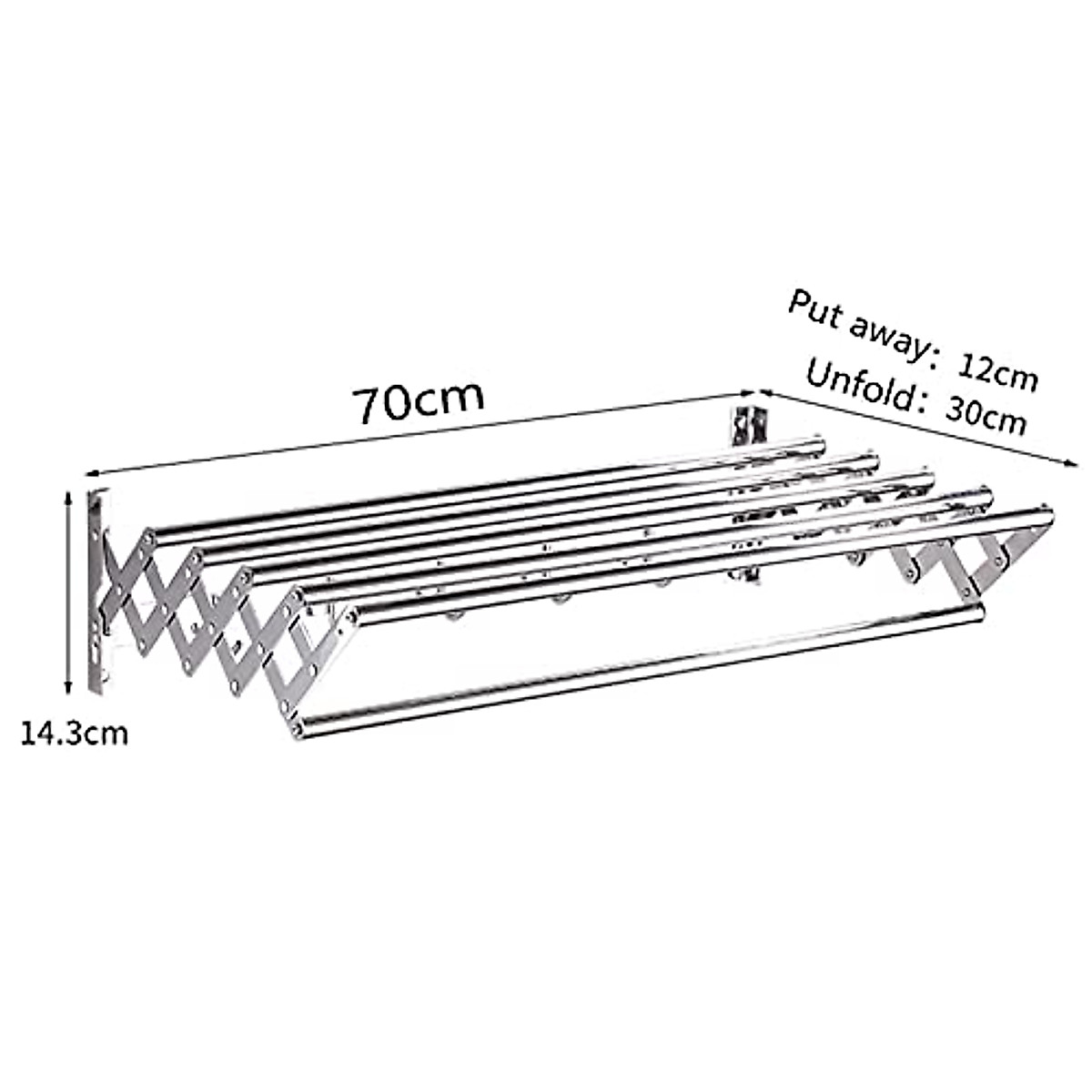 EAFTOS Fold Away Clothes Dry Racks Wall Mounted Space-Saver, Hanger Socks Drying Racks Retractable Easy to Install Design (Color : Silver, Size : 70x30cm)