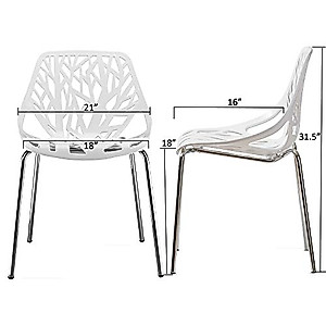 Bonnlo Modern Stackable Chair Set of 4,Kitchen White Dining Chairs,Birch Sapling Comfy Chairs for Dining Room,Living Room,Waiting Room (White)