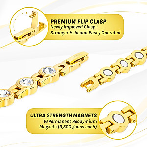 MagnetRX® Women's Magnetic Bracelet – Magnetic Crystal Bracelets for Women – Adjustable Length with Included Sizing Tool (Gold)