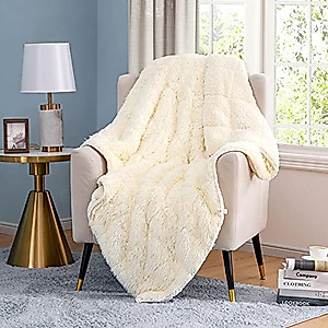 joybest Faux Fur Weighted Blanket Oeko-Tex Standard 100 Certified Sherpa Fleece 10 Pounds 50x60 Inches Throw Size Heavy Weighted Blanket with Premium Glass Beads, Light Beige