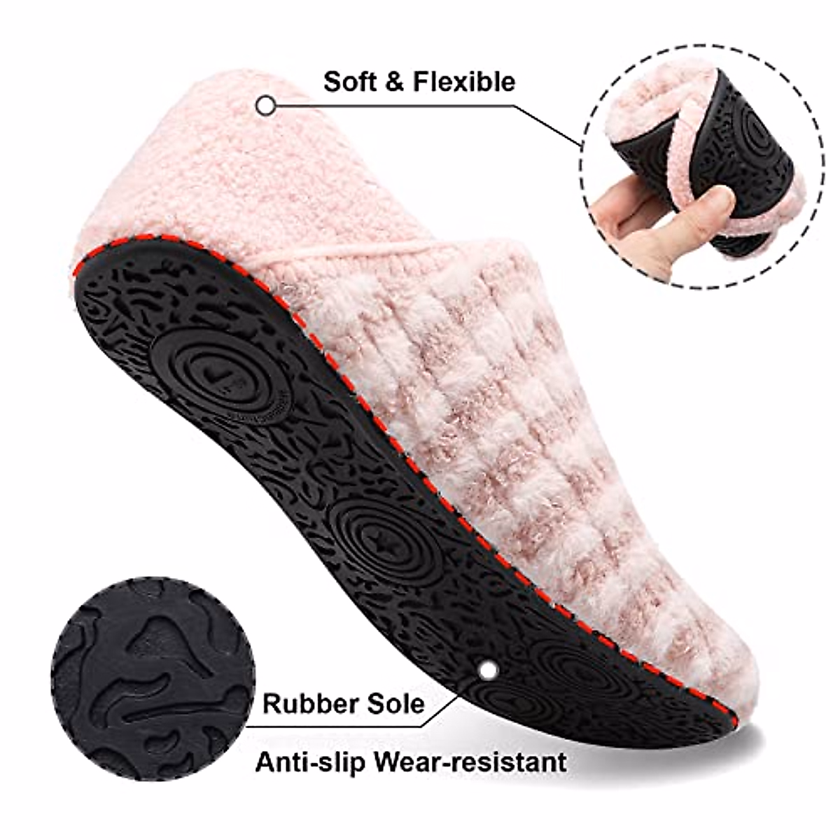 Fires Women Slippers Women House Slippers Socks Skin-friendly Fuzzy Slippers for Women Lightweight House Shoes with Moisture-wicking Velvet Lining Ladies Slippers Around House Shoes with Non-Slip Rubber Sole for Indoor/Outdoor & Travel PinkStripe 9.5-10 W