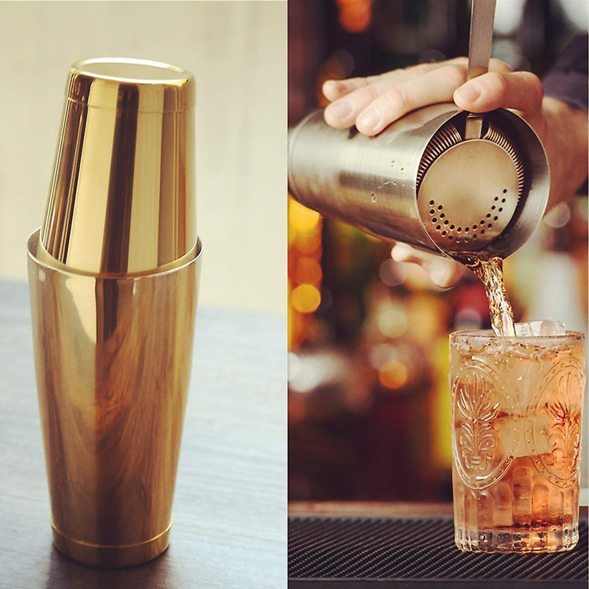 BarSoul Gold Boston for Professional Bartender and Home Bar Including 18oz & 28oz Tins, Strainer, Measuring Jigger, Muddler,Mixing Spoon and Cocktail Pourer (9 Piece), 2