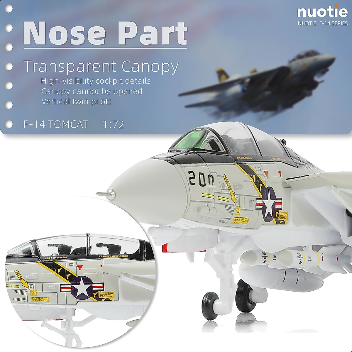NUOTIE F-14A Tomcat 1/100 Metal Airplane Model Kits with Stand VF-84 Jolly Rogers DieCast Alloy Fighter Model Jet Replica Pre-Build Military Aircraft Collection for Display or Gift