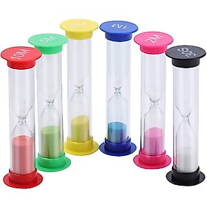 Sand Timer,6 PCS Plastic Hourglasses Timer,Colorful Small Sandglass Sand Clock Timer 30 Sec,1 Min,2 Mins,3 Mins,5 Mins,10 Mins Timer Clock,Sand Timers for Kids Brushing Teeth Games Classroom Home