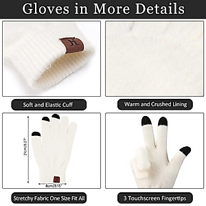 Womens Winter Warm Knit Beanie Hat Touchscreen Gloves Long Neck Scarf Set with Fleece Lined Skull Caps Gifts for Women Men White