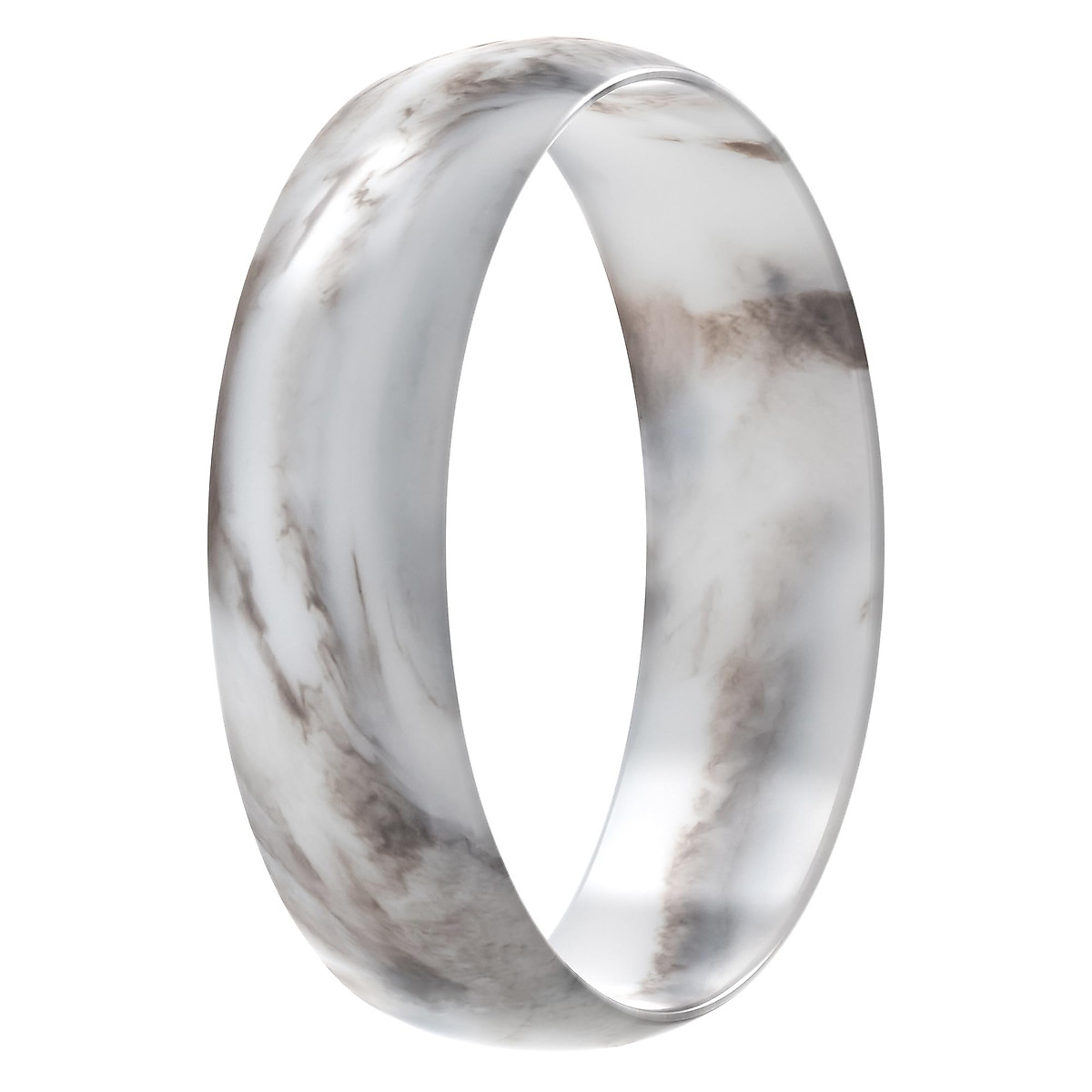 ThunderFit Silicone Wedding Ring for Women - Rubber Engagement Band - Width 5.5mm Thickness 1.5mm (Marble, 7-7.5 (17.80mm)