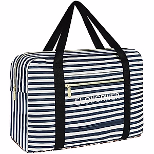 Travel Duffel Bag Foldable Weekender Overnight Bag for Men Women Lightweight Carry on Tote Bag For Spirit Airlines Blue White Stripes