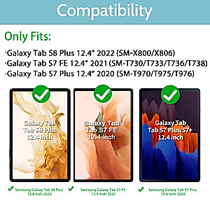 timecity Case for Samsung Galaxy Tab S8 Plus/ S7 FE 5G Case 12.4'' with Screen Protector & 360° Swivel Kickstand & Hand Shoulder Strap Case for Galaxy Tab S7 FE/ S8 Plus/ S7 Plus 12.4 inch -Black