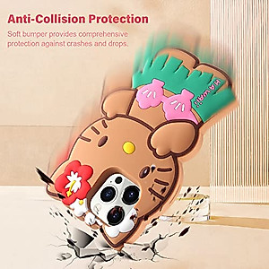 WOLLONY Cat Case 3D Cartoon for iPhone 14 Pro Max Phone Case with Bracelet Chain, Kids Girls Women Cool Fun Cute Kawaii Animal Cases Soft Silicone Funny Character Unique Protective Cover, Brown/Pink