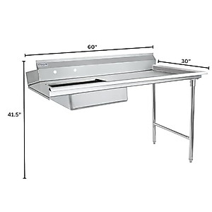 Empura 60" Wide Stainless Steel Soiled Dishtable with Backsplash | Straight Design Right Hand Side Commercial Worktop table for Restaurant Diner Cafeteria Kitchen | 60"W x 30"D x 41.5"H, 16 Gauge, NSF