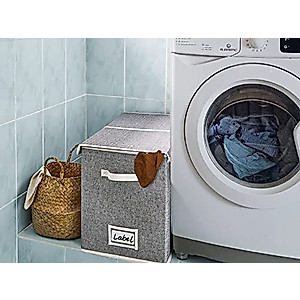 LoforHoney Home Large Storage Bin with Lid, Foldable Laundry Basket with Durable Handles, Double Laundry Hamper with Divider, Fabric Storage Bin with Lid for Clothes, Canvas Storage Bin with Lid for Organizing, Laundry Basket Organizer, Dark Gray