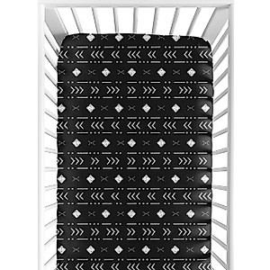 Sweet Jojo Designs Black and White Boho Mudcloth Boy Girl Fitted Crib Sheet Baby or Toddler Bed Nursery - White Black Woodland Bohemian Tribal Southwest Geometric Arrow Gender Neutral Aztec Mud Cloth