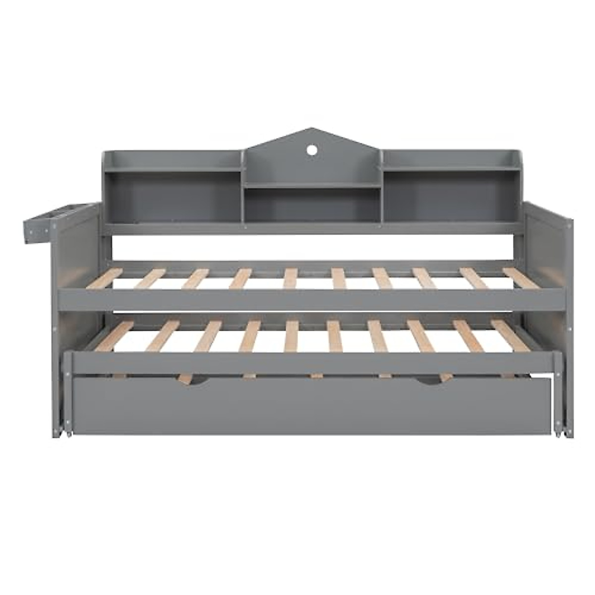 Bellemave Twin XL Daybed Captain Bed with 2 Twin Trundles and Storage Shelf Wooden Day Bed with USB Charging Ports for Kids, Boys and Girls No Box Spring Needed (Grey)