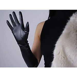 DooWay Long Leather Gloves Women Black Touchscreen Elbow Length Gloves 20 inches Winter Warm Opera Gloves Evening Costume Cosplay