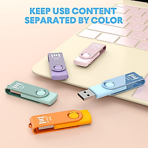 MOSDART 64GB USB2.0 Flash Drive, with Keychain Loop, Swivel Design with LED Light, exFAT Memory Stick for Computers, System Backup, Data Storage, Pastel Color(Pack of 5)