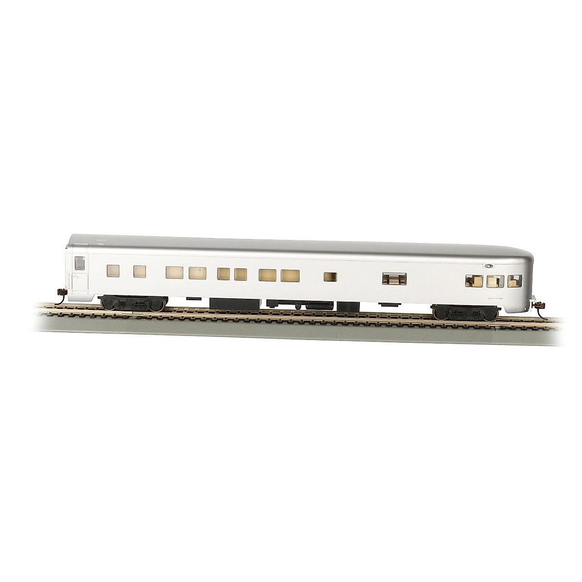 Bachmann Industries Painted Unlettered Aluminum Smooth-Side Observation Car with Lighted Interior (HO Scale), 85'