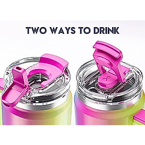 Meoky 32 oz Tumbler with Handle, Insulated Tumbler with Lid and Straw, Stainless Steel Travel Mug, Keeps Cold for 24 Hours, 100% Leak Proof, Fits in Car Cup Holder (Carnival)